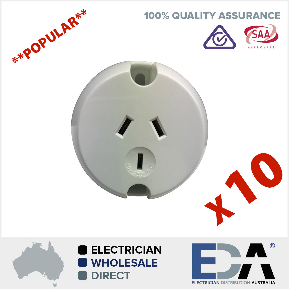 Surface Sockets Plug Base BULK 10 X Electrical Outlets Fan Base Surfac – EDA Online