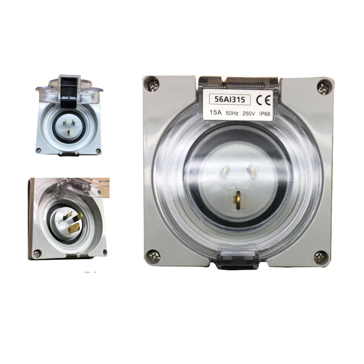 15 Amp 3 Flat Pin Power Inlet Surface Mount Industrial Appliance Carav ...