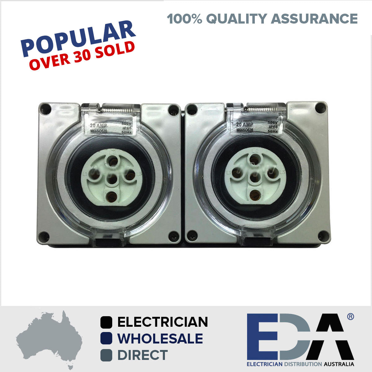 2 x 5 Pin 20 Amp 3 pole phase Socket Outlet IP66 Weatherproof Industri ...