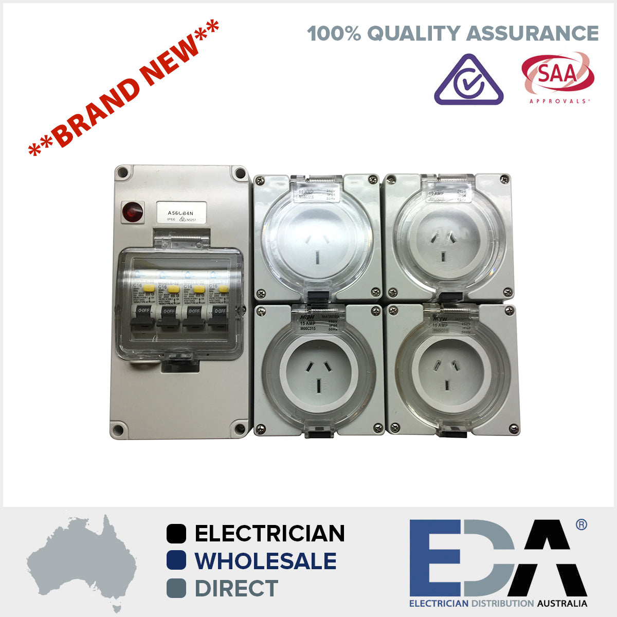 2 x 10 Amp 2 x 15 Amp 3 Pin RCBO Protected Outlet Single Phase IP66 ...